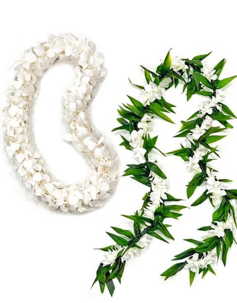 Deluxe Hawaiian White Orchid Wedding Lei Set | Hawaii Flower Lei